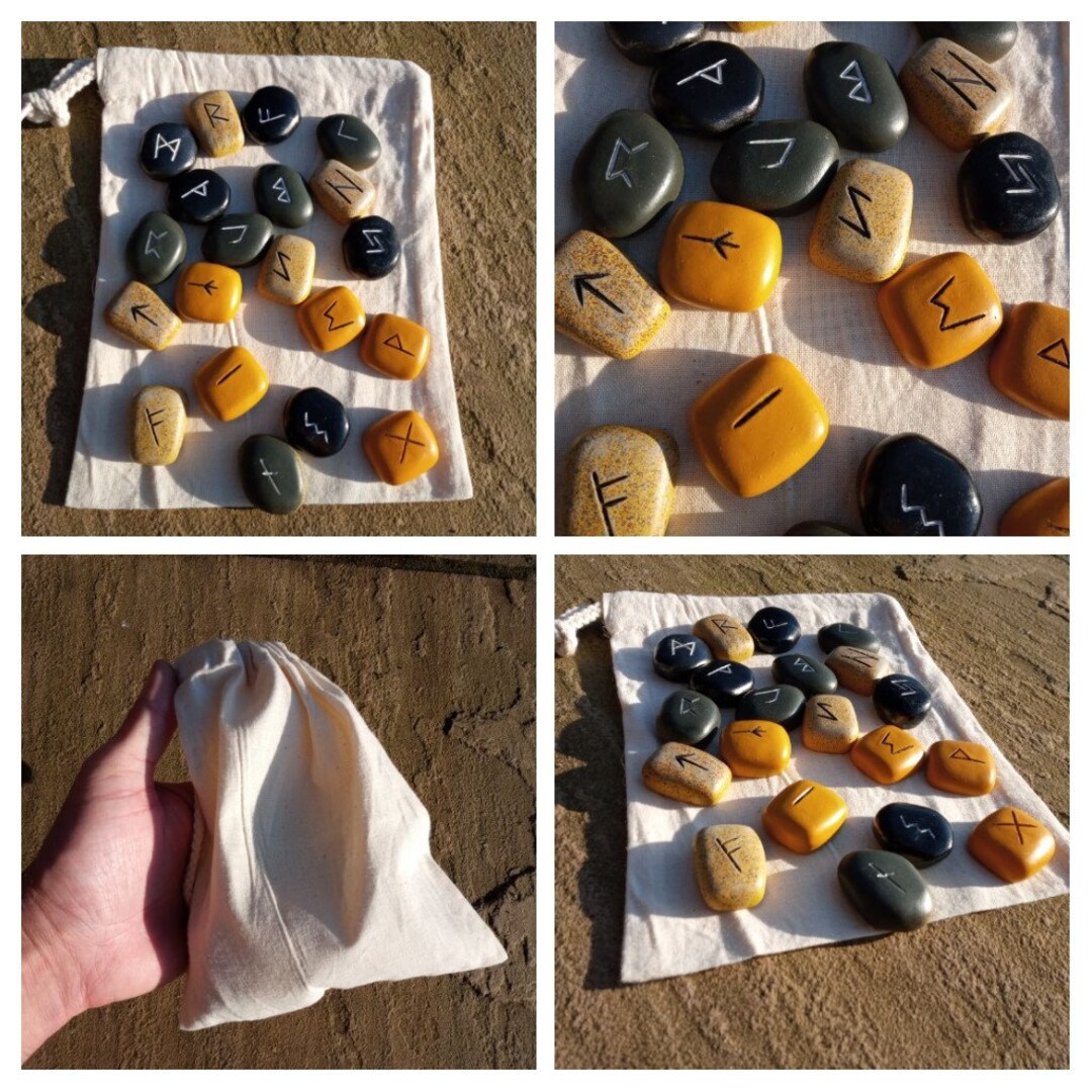 Rune Stone Set Clay Painted Divination Witchcraft Runemaster Tarot ...