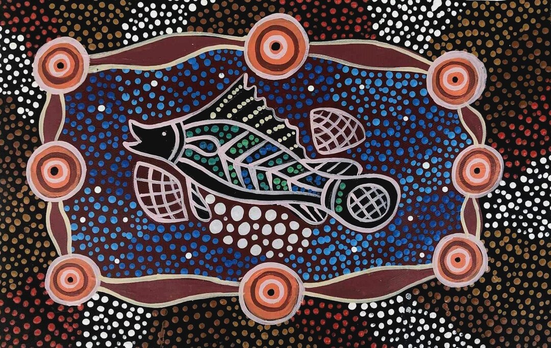 Aboriginal Painting Original Design on Canvas Barramundi Dreaming Comes ...