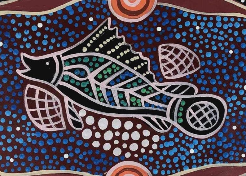 Aboriginal Painting Original Design on Canvas Barramundi Dreaming Comes ...