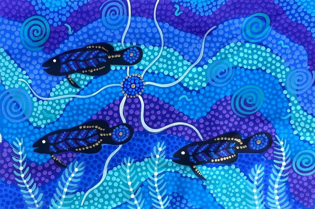 New Stunning Aboriginal Art on Canvas reef Fish Dreaming Hand Painted ...