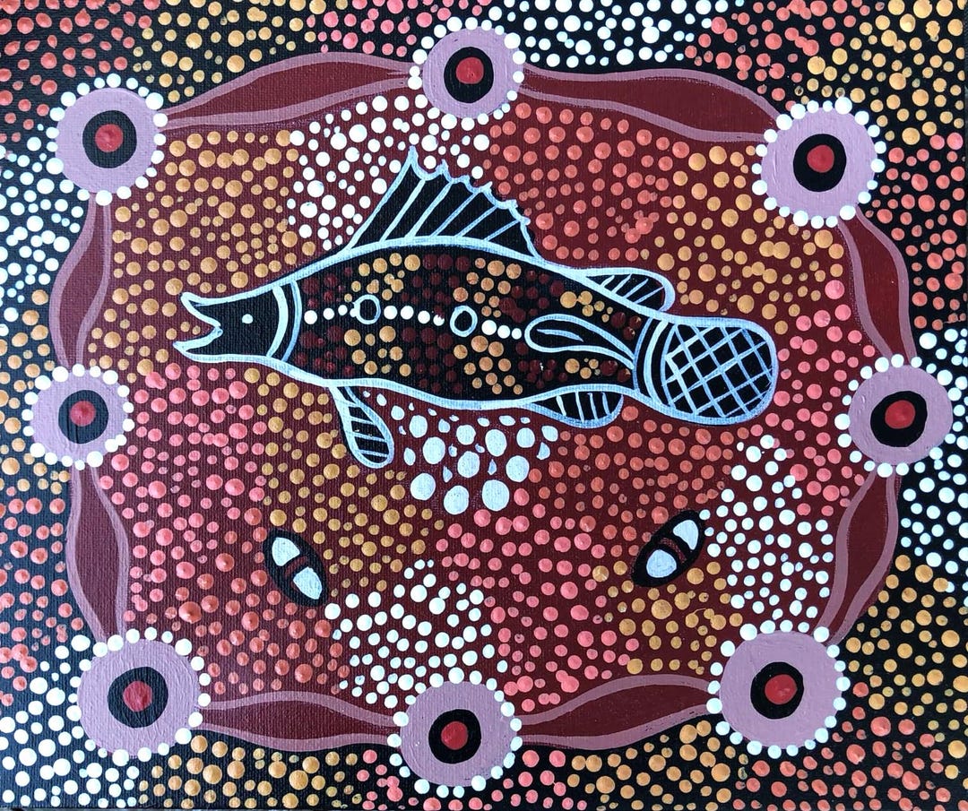 New Aboriginal Art on Canvas Barramundi Acrylics on Canvas Comes With ...