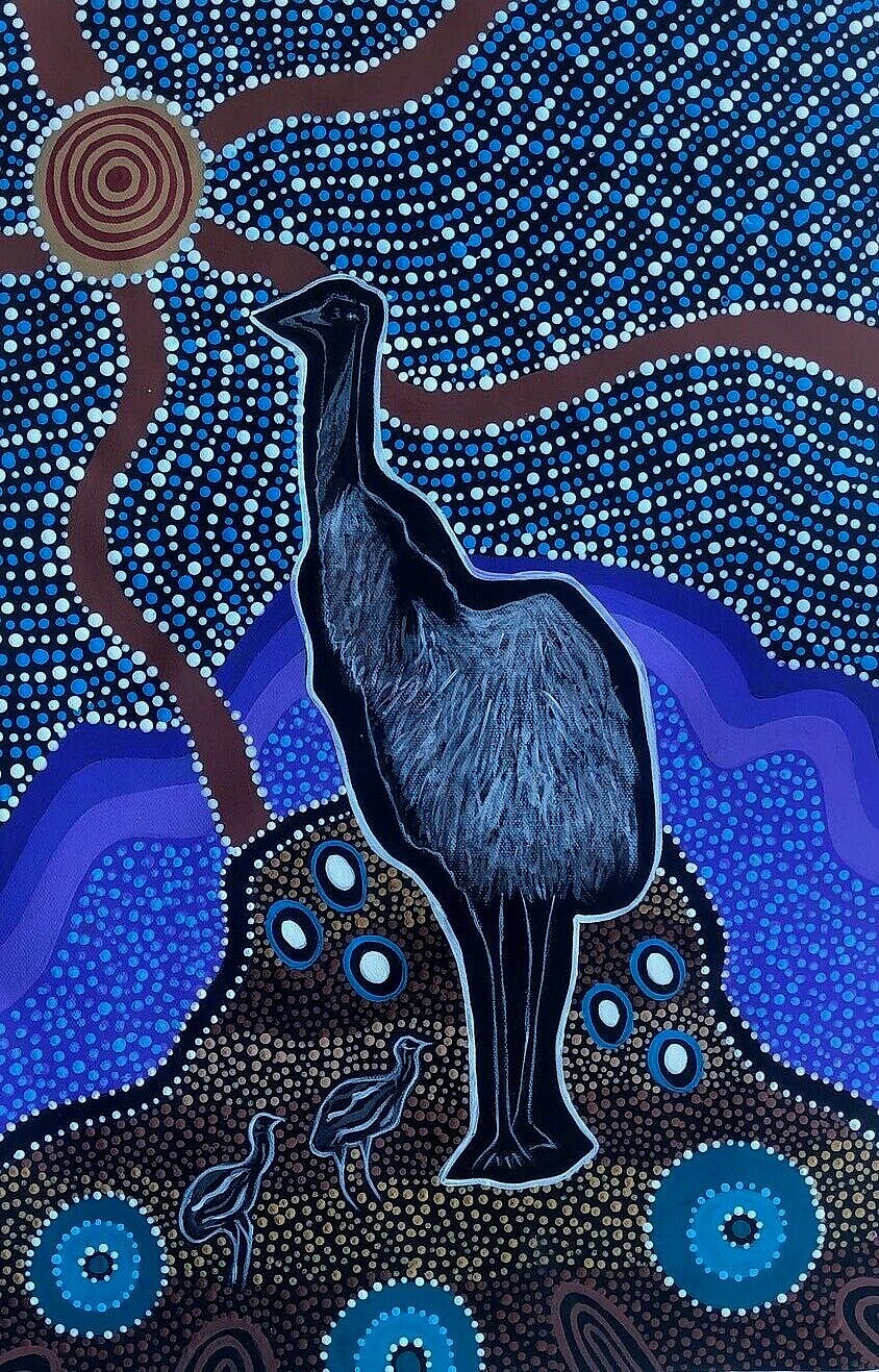 New Aboriginal Emu Painting Original Design Hand Painted on Canvas COA ...