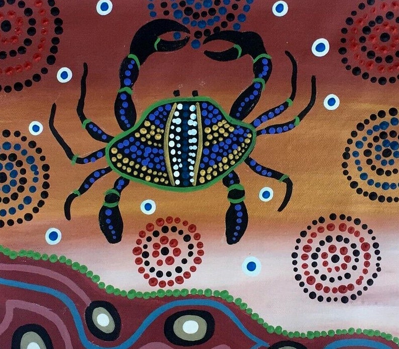 New Stunning Aboriginal Art on Canvas Sand Crab Hand Painted Design ...