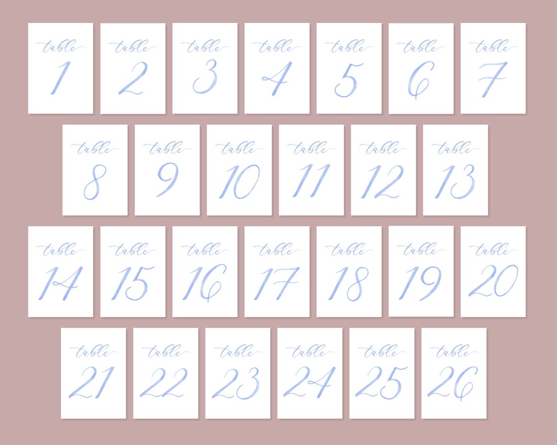 Blue Watercolor Table Numbers (1-26) - Digital Download - Etsy