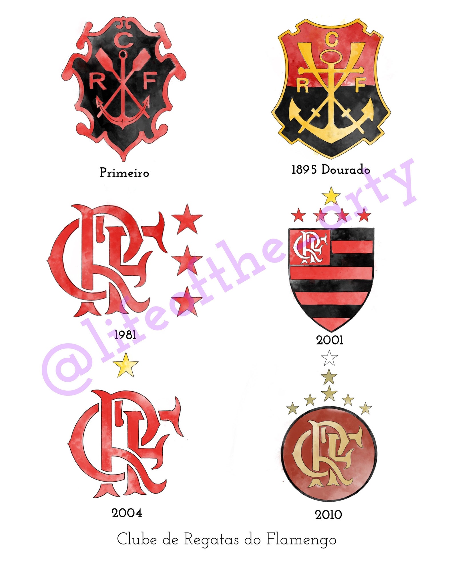 Flamengo Futbol Club Logo Evolution Watercolor Print | Etsy
