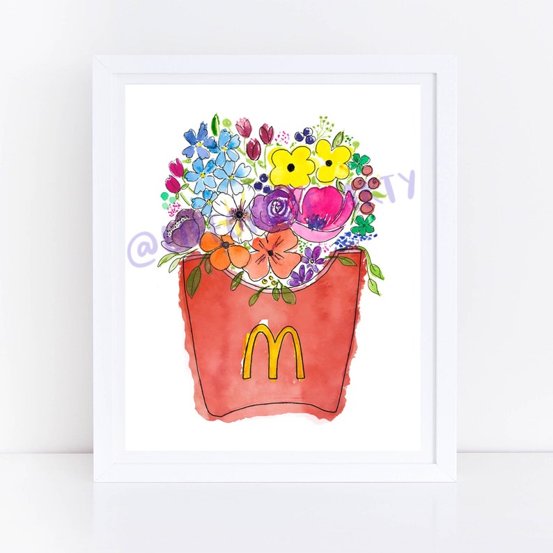 Mcdonalds Fries Floral | Watercolor Print - Etsy