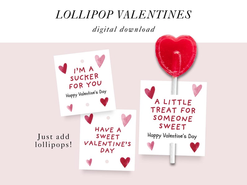 Lollipop Valentines Printable – DIY Classroom Valentines – Instant ...