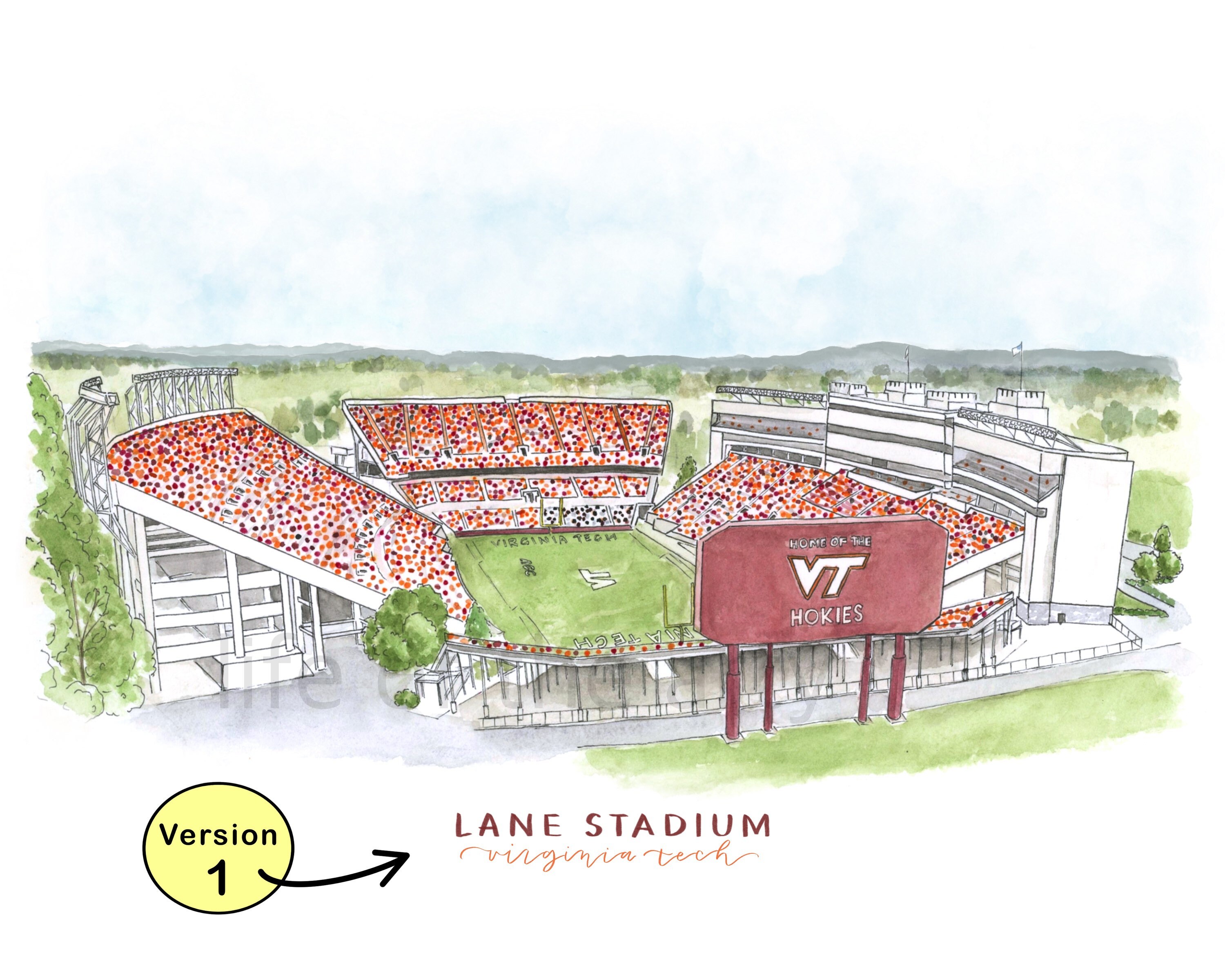 Watercolor Lane Stadium Print | Etsy