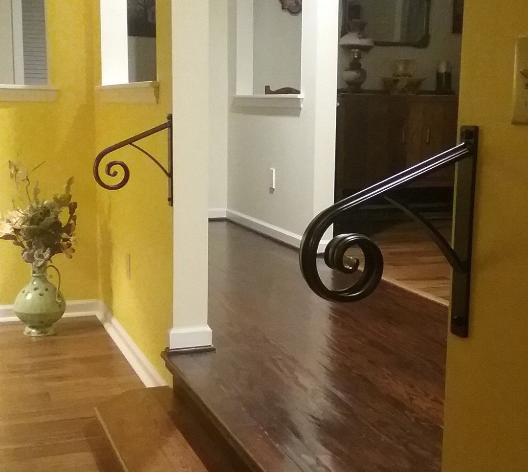 1 or 2 Step,(small Style) Stair Handrail, SOLID STEEL, Railing, Wrought ...