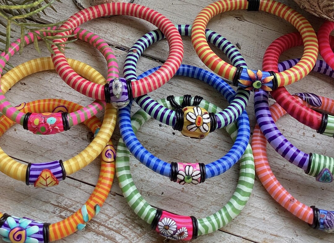 The “WOW! Polymer Clay Bangles, Colorful Striped Bracelet, Summer ...