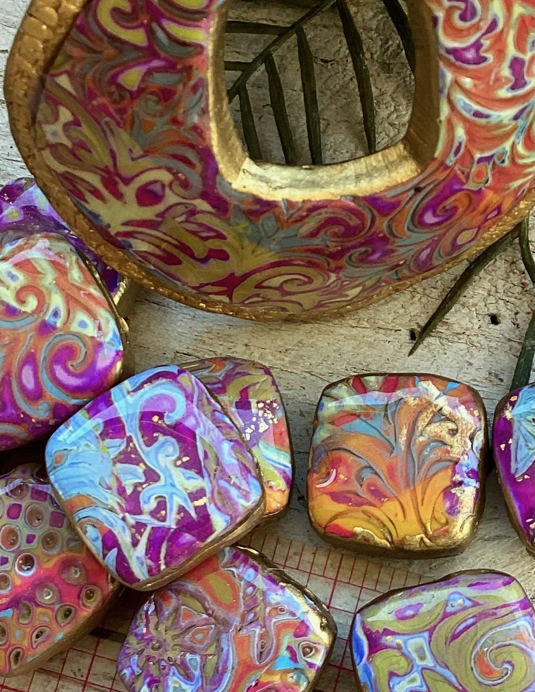 Beautiful Abstract Squares....square Pendant and 10 Square Beads ...