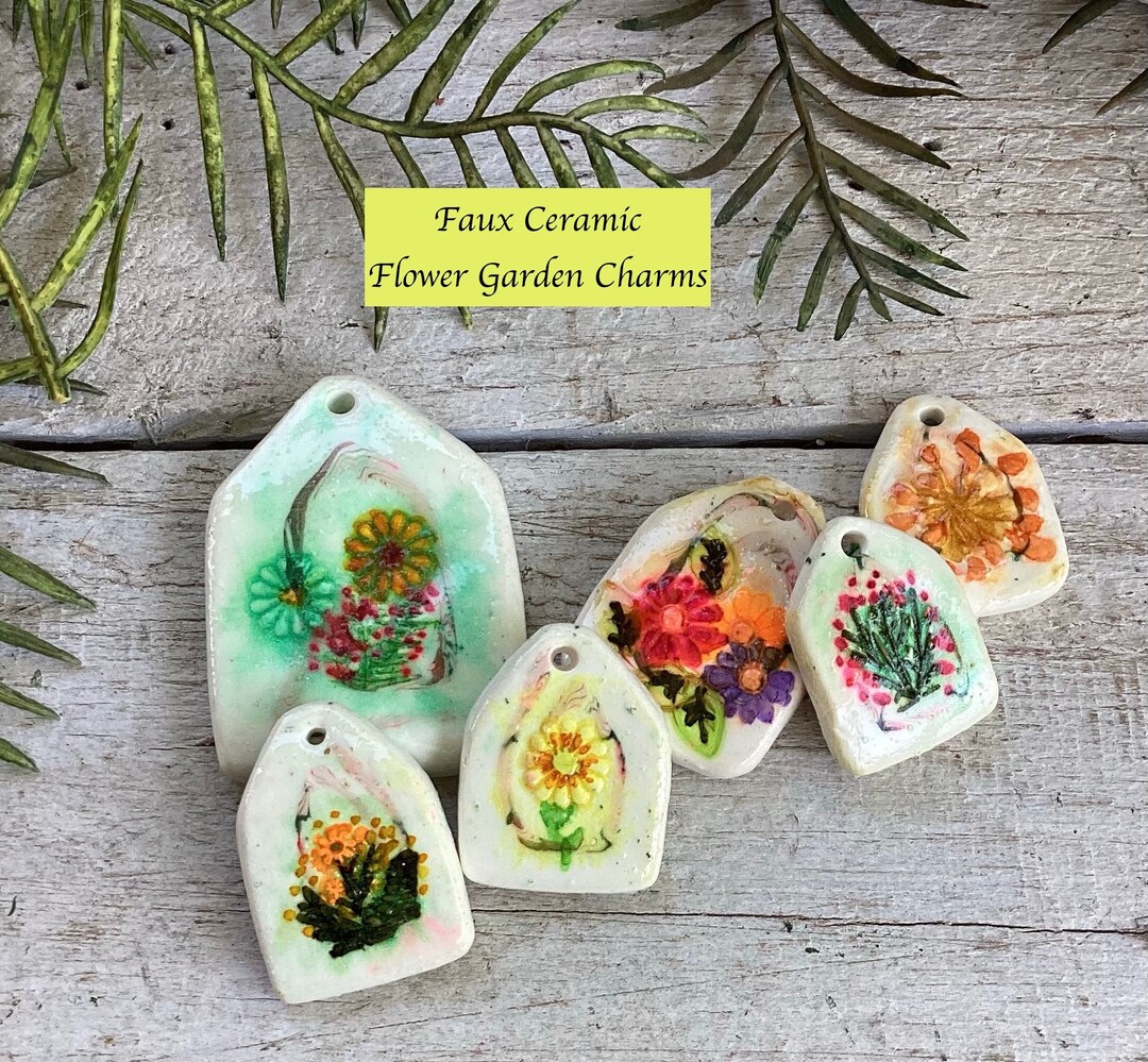 Hand Painted Flower Garden Charms Set of 6 - Etsy
