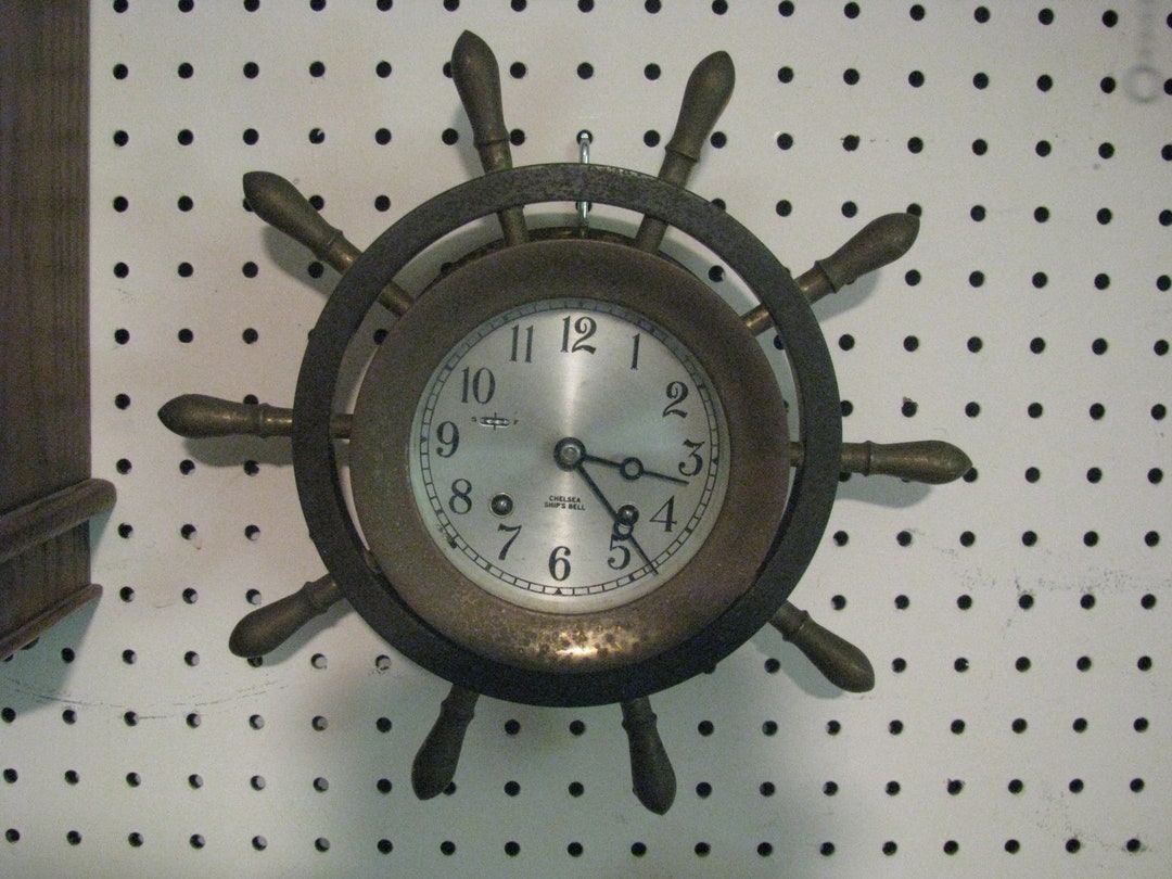 Chelsea Pilot Vintage Ships Bell Clock W/yacht Wheel Ca 1970s - Etsy