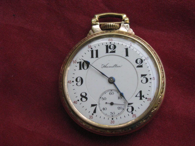 Hamilton 992 21j 16s Railroad Pocket Watch, YGF Model 8 Bar-over-crown ...