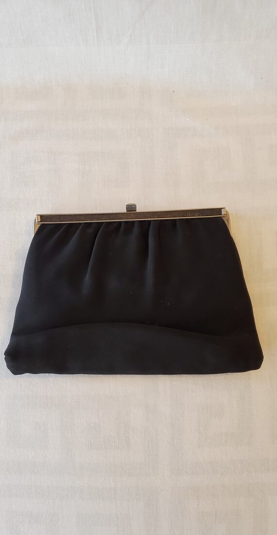 VINTAGE 1940's BLACK Rayon Gold Frame HANDBAG PURSE - Gem
