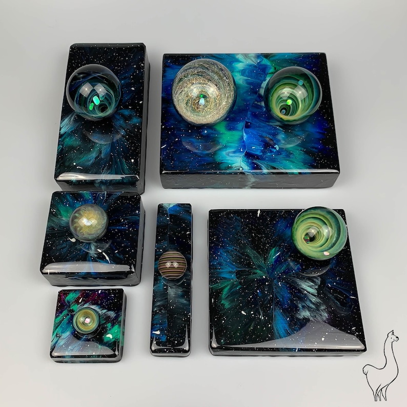 Marble Display Stands - Blue - Galaxy Nebula Acrylic UV Painting on ...