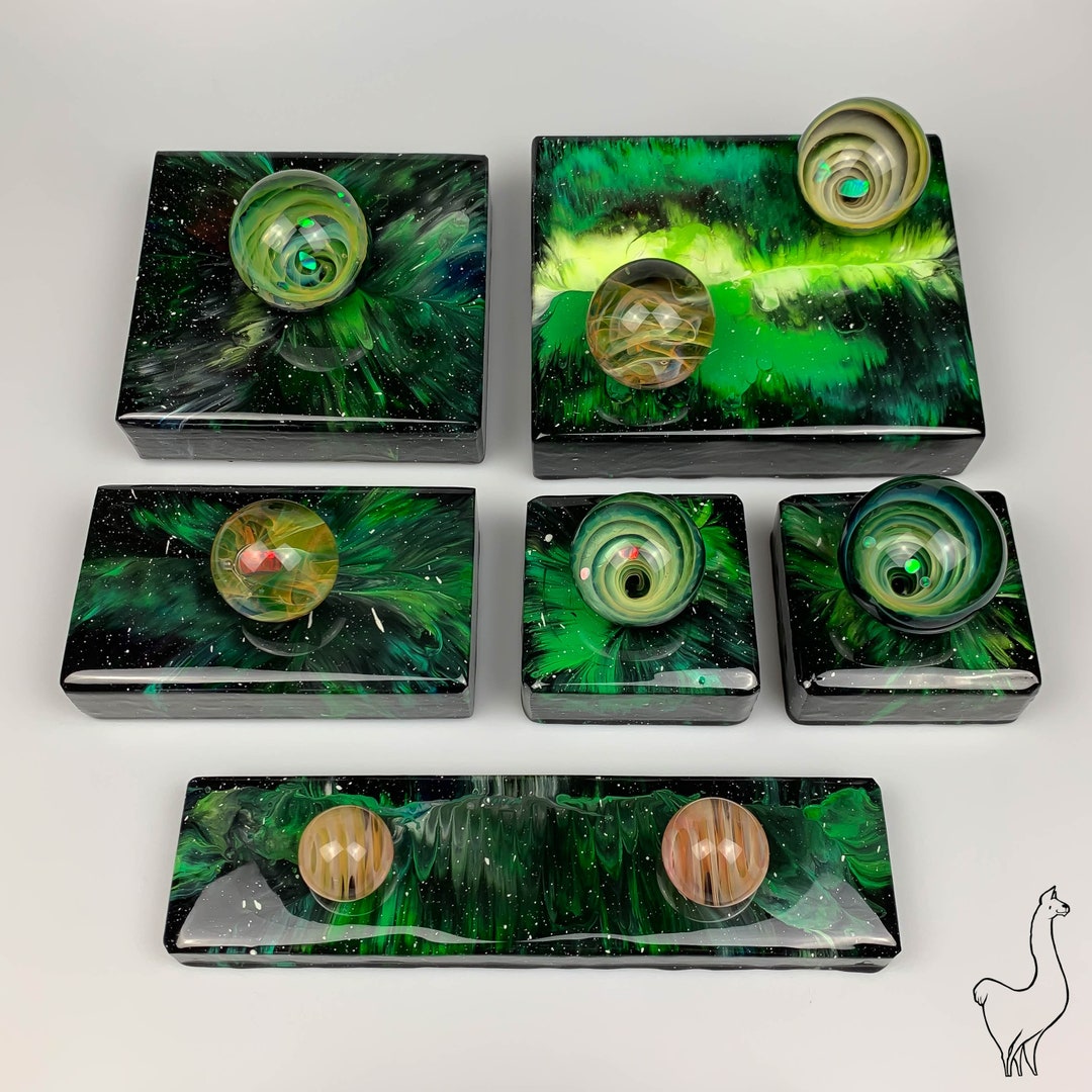 Marble Display Stands - Green - Galaxy Nebula Acrylic UV Painting on ...