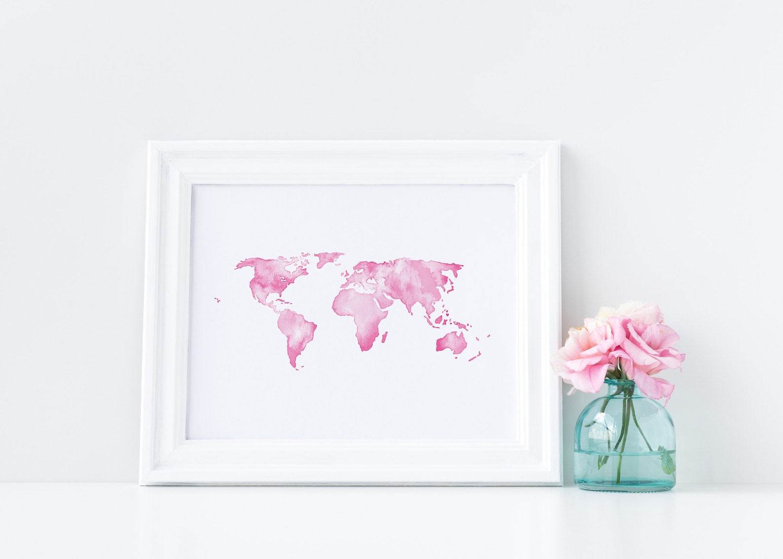 Blush World Map Watercolor Print Pink Map of the World | Etsy