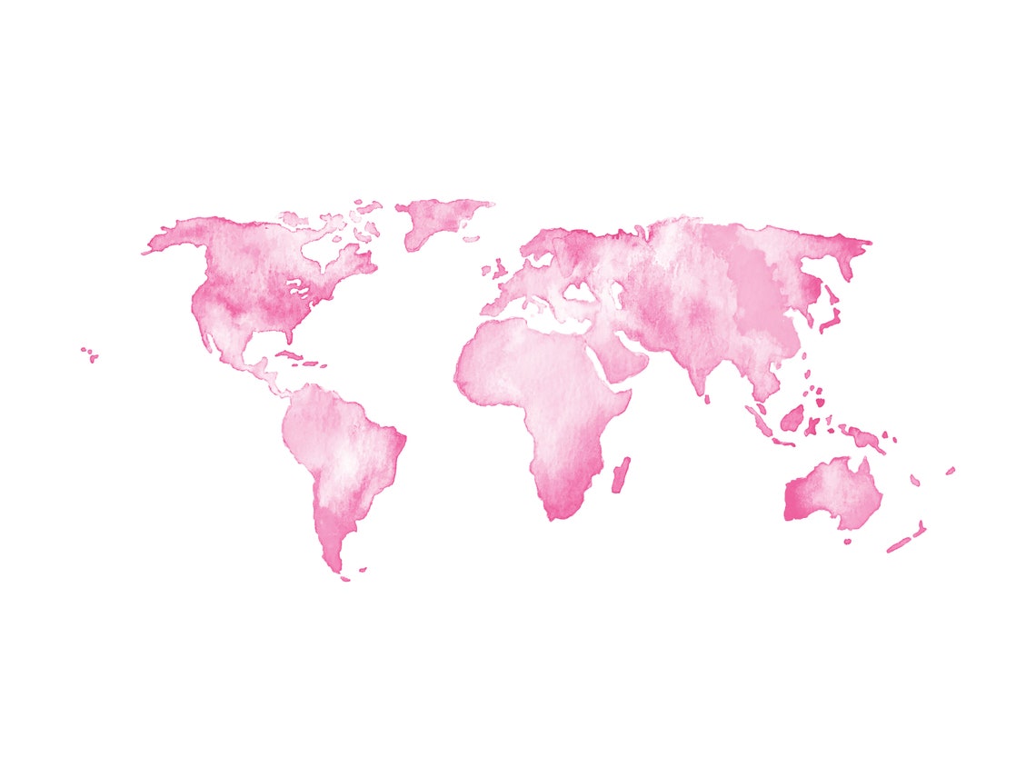 Blush World Map Watercolor Print Pink Map of the World - Etsy