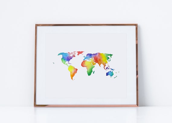World Map Watercolor Art Print Map of the World Rainbow | Etsy