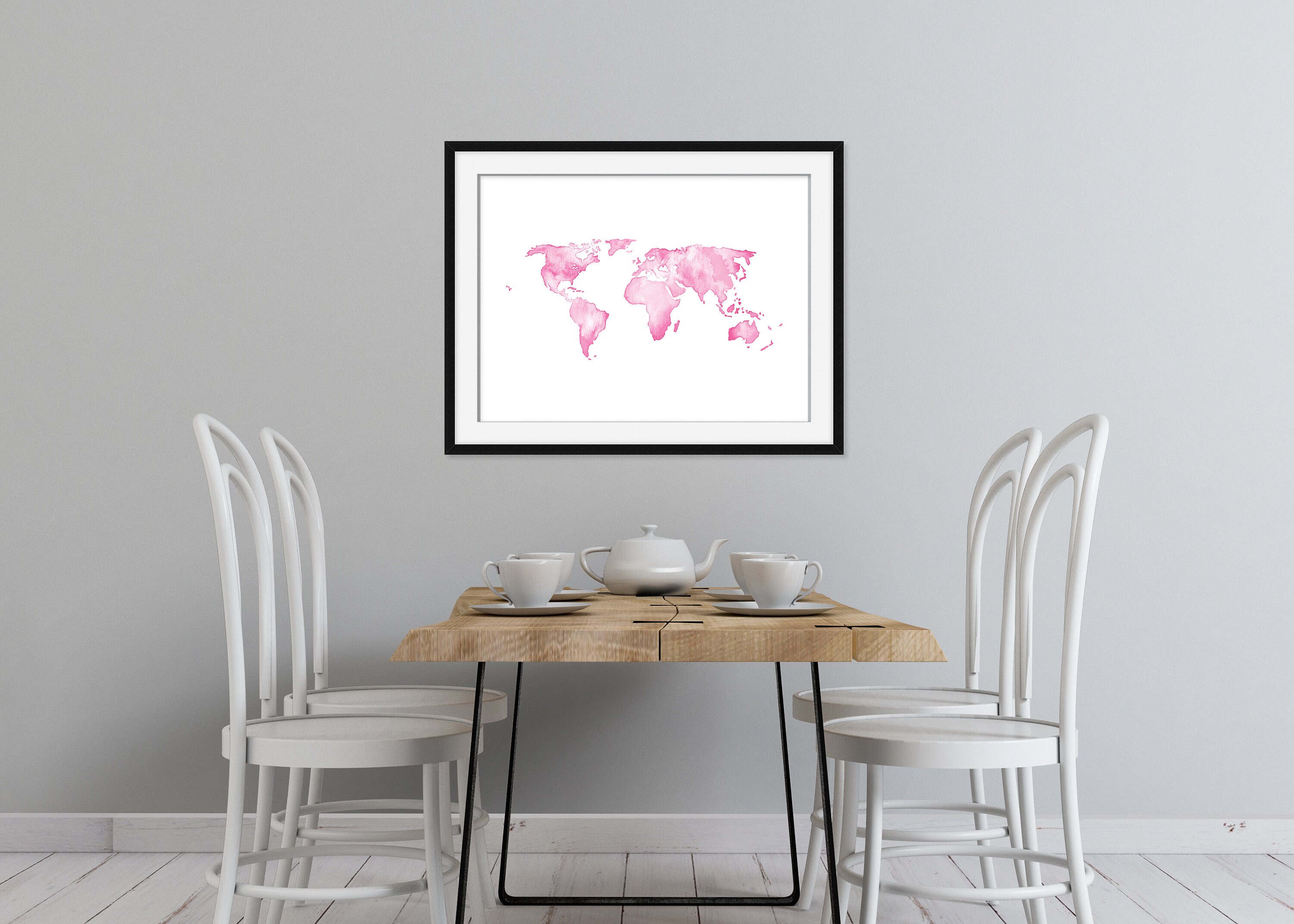 Blush World Map Watercolor Printable, Digital Download, Pink Map of the ...