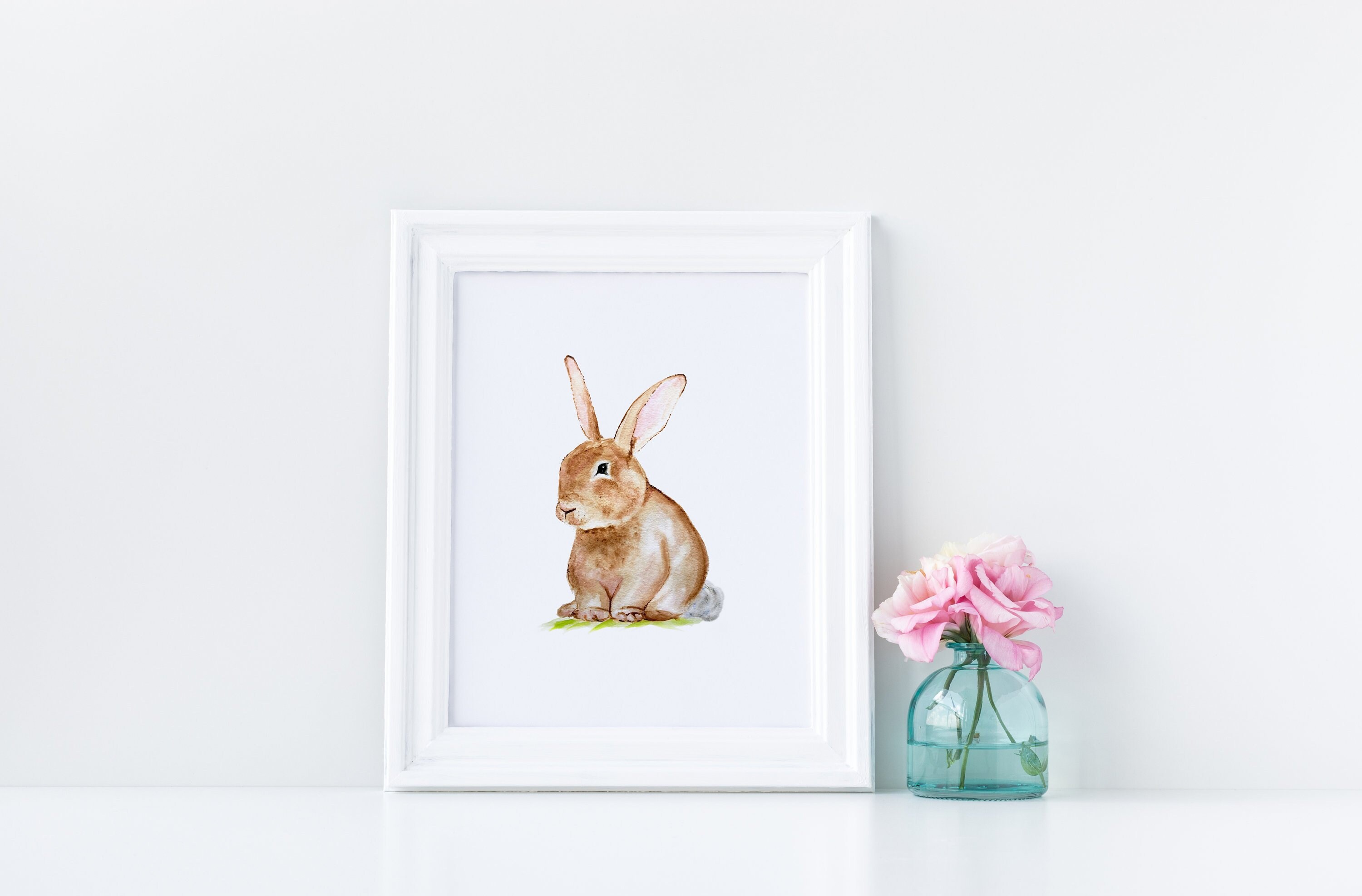 Watercolor Bunny Rabbit Art Print, Nursery Art, Nursery Animal Poster ...