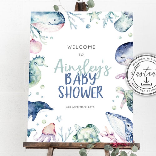 Ocean & Sea Welcome Sign Editable Template Ocean Baby Shower - Etsy