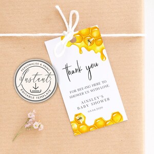 Bee Baby Shower Thank You Gift Tag Template, Baby Shower Favors, Honey ...