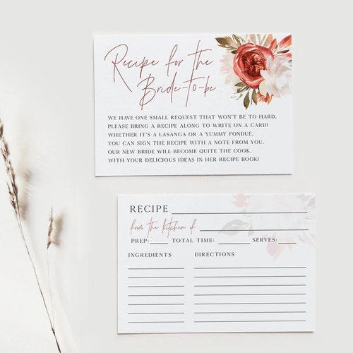 Minimalist Recipe for the Bride-to-be Card Inserts Editable - Etsy