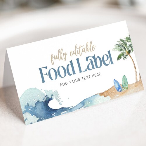 Surf Beach Food Label & Name Card Templates Baby on Board - Etsy