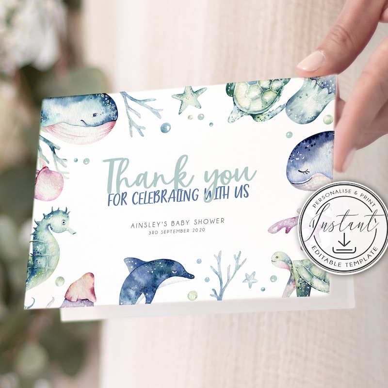 Sea Turtle Thank You Card Baby Shower - Etsy