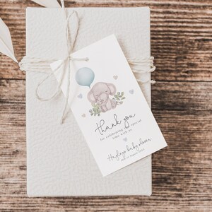 Blue Elephant Gift Tag Template, Blue Balloon Elephant Thank You Favor ...