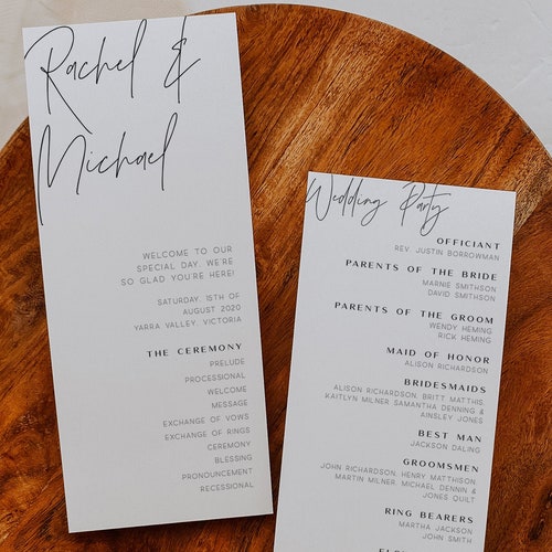 Minimalist Wedding Program Editable Template Modern Wedding - Etsy