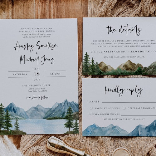Lake Wedding Invitation Set Lakeside Mountain Woodland - Etsy