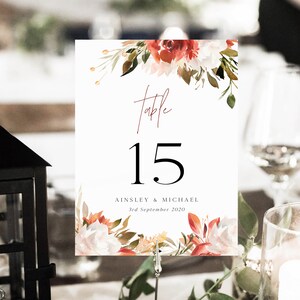 Rustic Fall Table Numbers Sign Template, Autumn Wedding Table Numbers ...