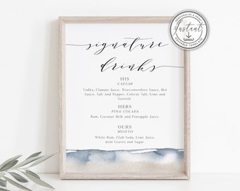 Printable Beach Signature Drinks Sign Watercolor Beach Themed Wedding ...