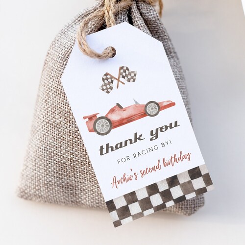 Race Car Birthday Favor Tag Blue Race Car Thank You Gift Tag - Etsy