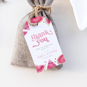 Watermelon Thank You Gift Tag Template, One in A Melon Birthday Party ...