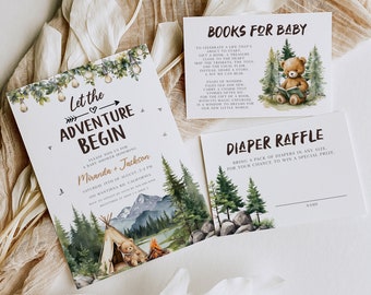 Let the Adventure Begin Baby Shower Invitation Bundle, Adventure Awaits ...