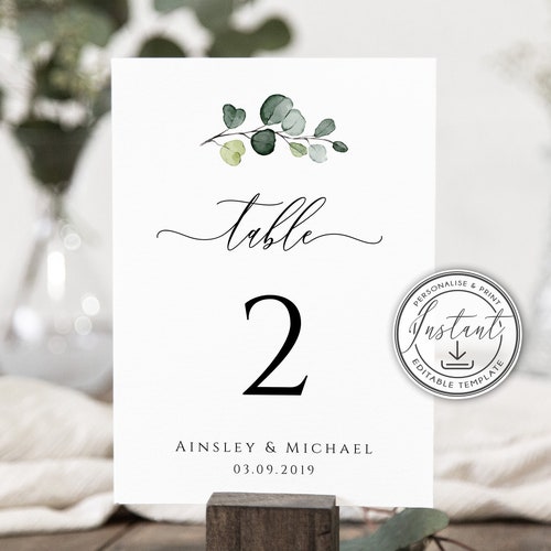 Eucalyptus Table Numbers Instant Download Printable Wedding - Etsy