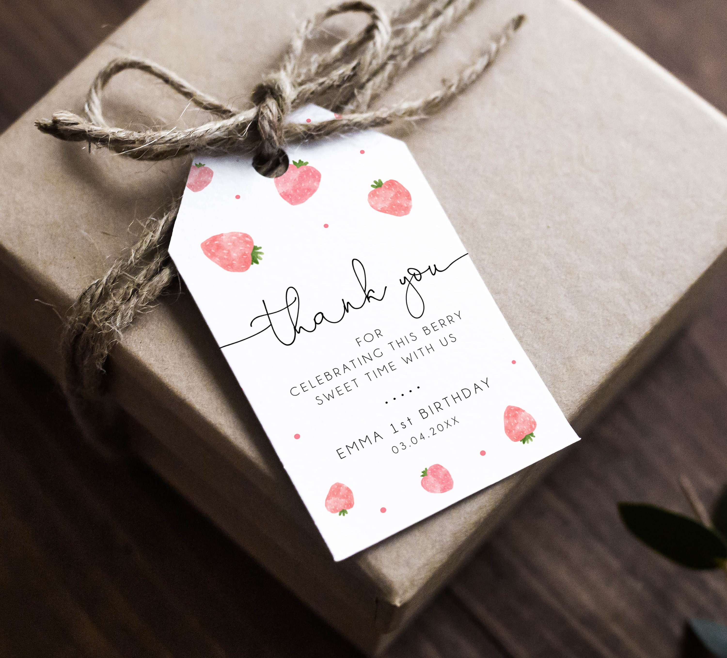 Strawberry Thank You Gift Tag Template, Berry First Birthday Favor Tags ...