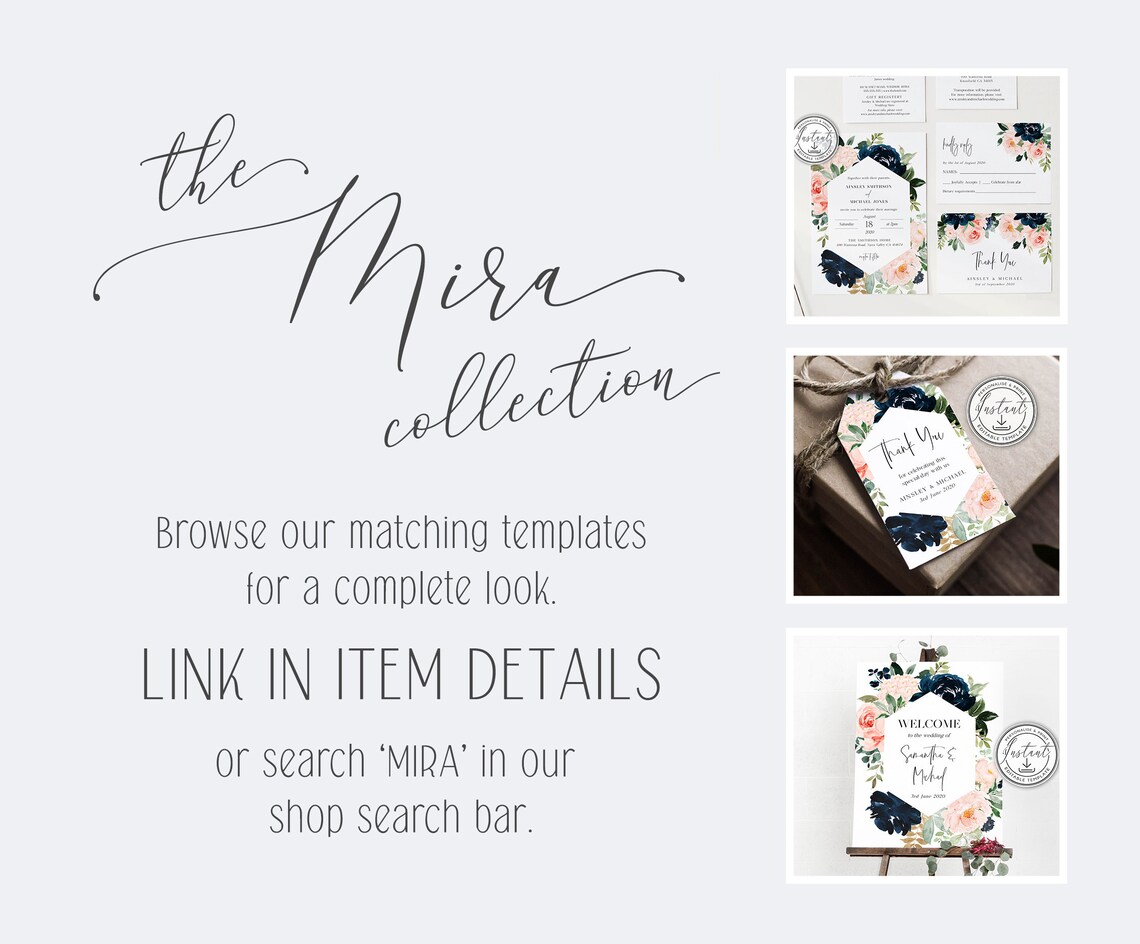 Navy & Blush Editable Custom Sign Template Instant Download | Etsy