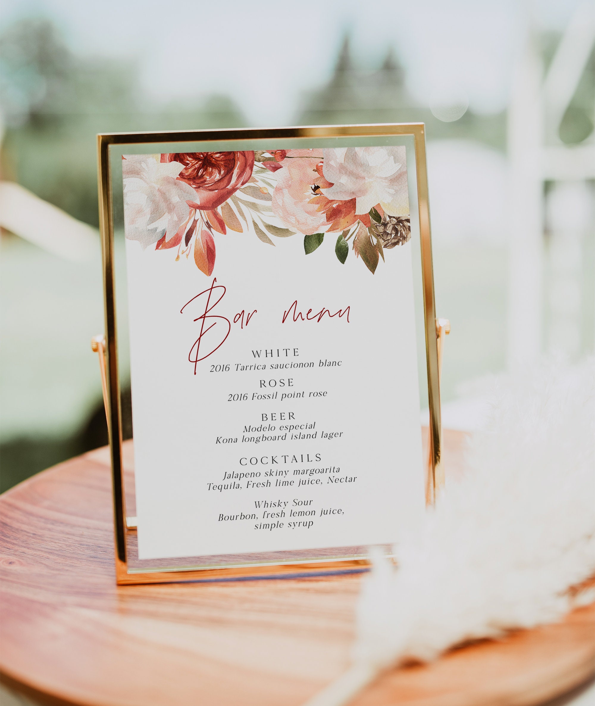 Rustic Fall Bar Menu Sign Template Bohemian Wedding Signage | Etsy