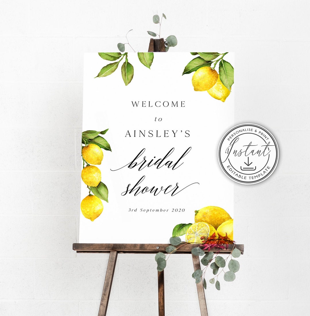 Lemon Citrus Welcome Sign Editable Template, Watercolor Lemon Bridal ...
