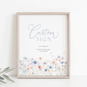 Blue Wildflower Custom Sign Template, Watercolor Wildflowers Editable ...
