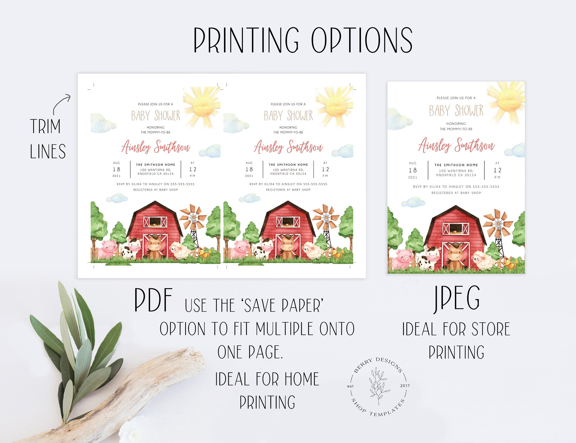 Farm Baby Shower Invitation Bundle Farm Animals Editable - Etsy