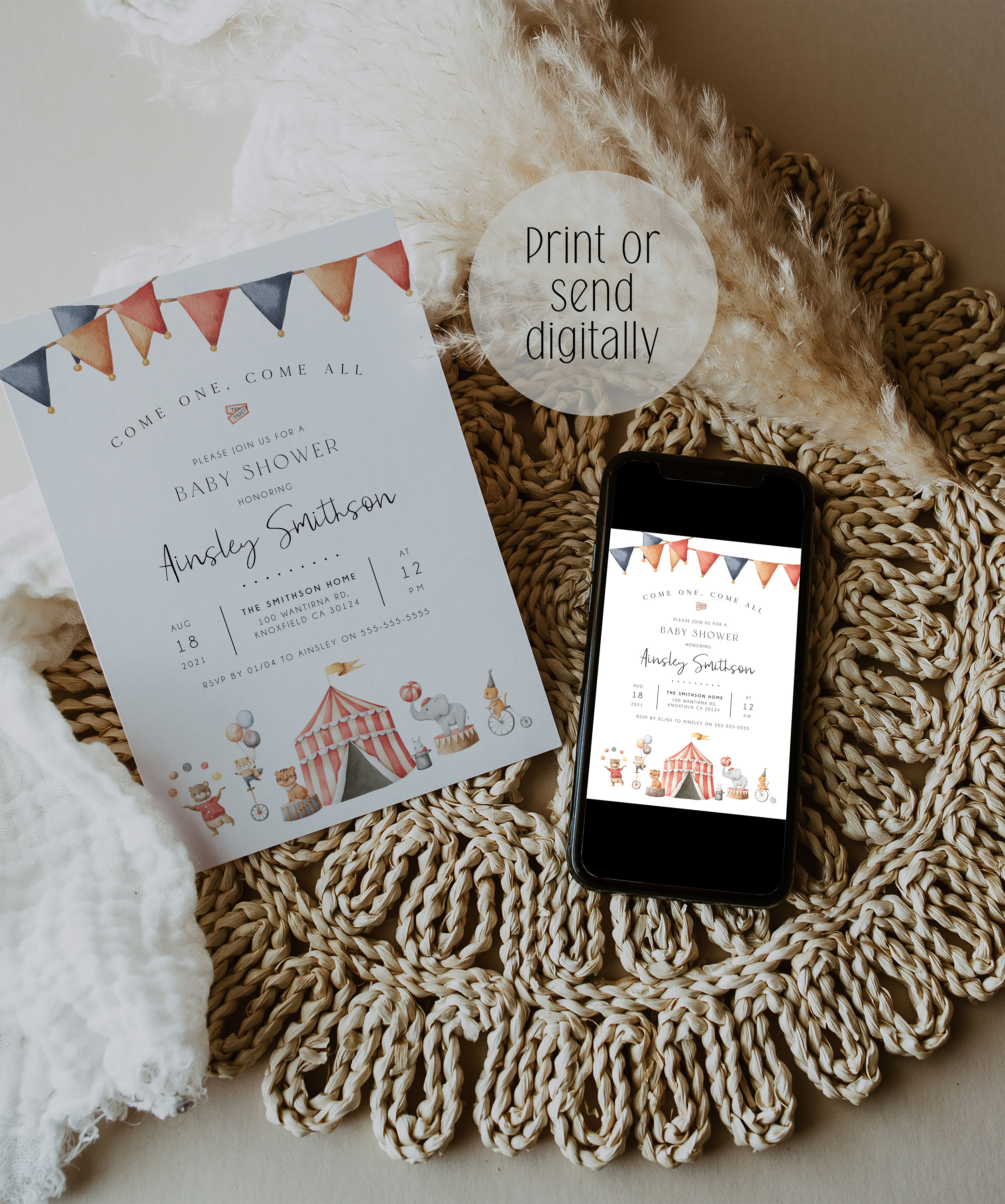 Circus Baby Shower Invitation Template, Carnival Themed Baby Shower ...