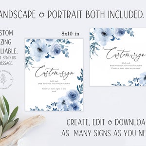 Dusty Blue Custom Sign Editable Template, Blue Floral Wedding Signage ...