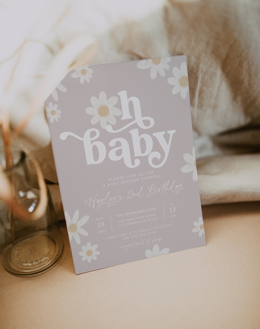 Daisy Baby Shower Invitation Template, Bohemian Oh Baby Editable ...