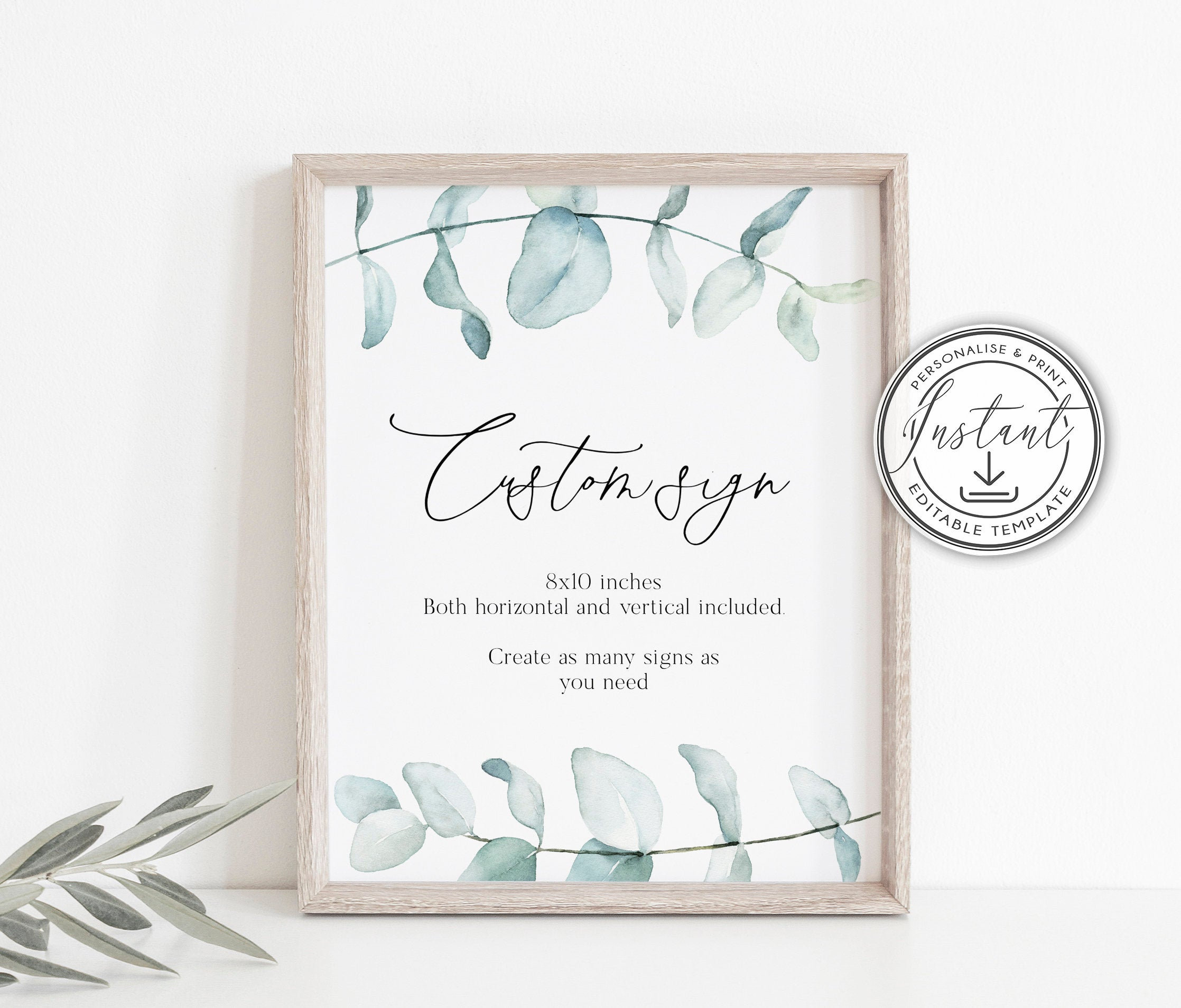 Eucalyptus Custom Sign Editable Template Watercolor Greenery - Etsy
